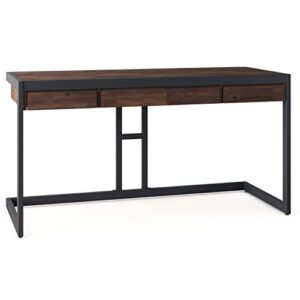 simplihome erina solid wood and metal modern industrial 60 inch wide home office desk, writing table, workstation, study table furniture in distressed charcoal brown with 2 drawers