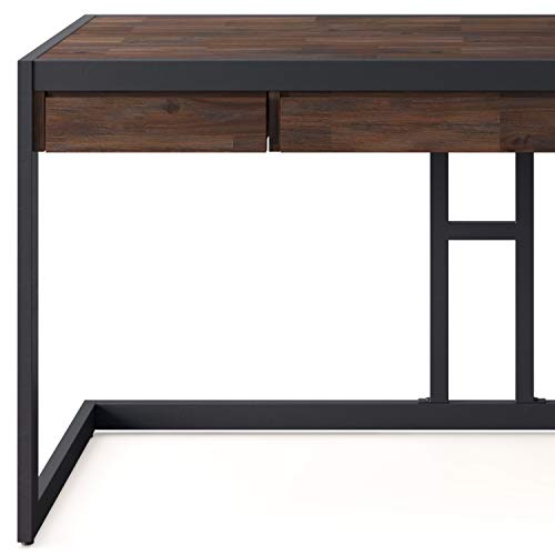 SIMPLIHOME Erina SOLID WOOD and Metal Modern Industrial 60 inch Wide Home Office Desk, Writing Table, Workstation, Study Table Furniture in Distressed Charcoal Brown with 2 Drawers