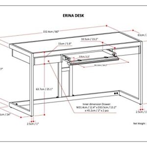 SIMPLIHOME Erina SOLID WOOD and Metal Modern Industrial 60 inch Wide Home Office Desk, Writing Table, Workstation, Study Table Furniture in Distressed Charcoal Brown with 2 Drawers