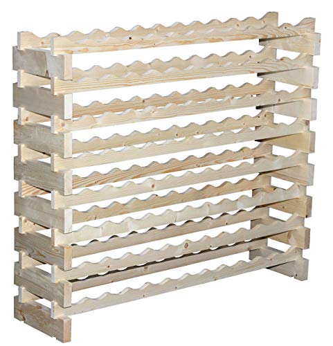 Stackable Modular Wine Rack Wine Storage Rack Wine Holder Display Shelves for Wine Cellar or Basement , Freestanding Wine Rack Thick Wood Wobble-Free (Unfinished, 12 X 8 Rows (96 Slots))