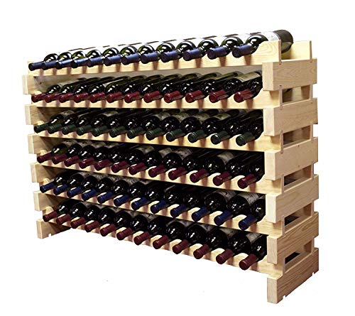 Stackable Modular Wine Rack Wine Storage Rack Wine Holder Display Shelves for Wine Cellar or Basement , Freestanding Wine Rack Thick Wood Wobble-Free (Unfinished, 12 X 8 Rows (96 Slots))