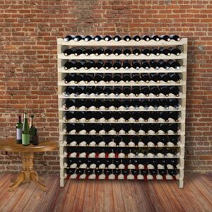 Stackable Modular Wine Rack Wine Storage Rack Wine Holder Display Shelves for Wine Cellar or Basement , Freestanding Wine Rack Thick Wood Wobble-Free (Unfinished, 12 X 8 Rows (96 Slots))