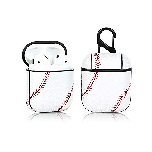 LEWOTE Airpods Leather Case Funny Cute Cover Compatible for Apple Airpods 1&2[Best Gift for Girls Boys or Couples] (Baseball)