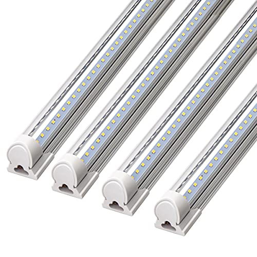 Barrina LED Shop Light, 8FT 72W 9000LM 5000K, Daylight White, V Shape, Clear Cover, Hight Output, Linkable Shop Lights, T8 LED Tube Lights, LED Shop Lights for Garage 8 Foot with Plug (Pack of 4)