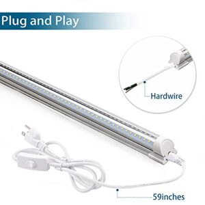 Barrina LED Shop Light, 8FT 72W 9000LM 5000K, Daylight White, V Shape, Clear Cover, Hight Output, Linkable Shop Lights, T8 LED Tube Lights, LED Shop Lights for Garage 8 Foot with Plug (Pack of 4)