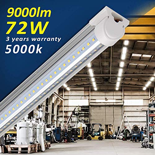 Barrina LED Shop Light, 8FT 72W 9000LM 5000K, Daylight White, V Shape, Clear Cover, Hight Output, Linkable Shop Lights, T8 LED Tube Lights, LED Shop Lights for Garage 8 Foot with Plug (Pack of 4)