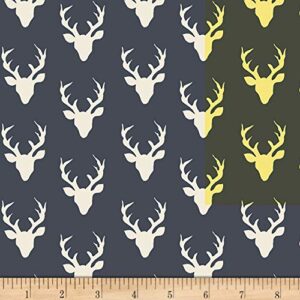 art gallery fabrics art gallery hello bear tiny buck forest twilight fabric, navy blue