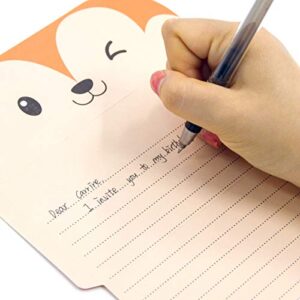 24 Pcs Letter Writing Stationery Paper Set Woodland Animal Design Greeting Cards with Envelopes for Kids Classroom Birthday Party