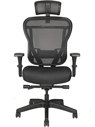 Oak Hollow Furniture Aloria Series Office Chair Ergonomic Executive Computer Chair, Fabric Soft Seat Cushion, Mesh Back, Adjustable Lumbar Support Swivel and Tilt (Black, Headrest)