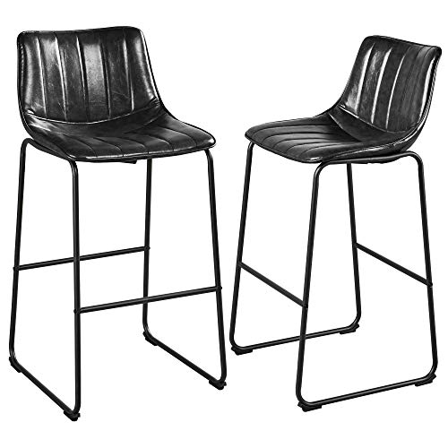 Yaheetech 30" PU Leather Dining Chairs Armless Chairs Indoor/Outdoor Kitchen Dining Room Chairs with Metal Legs Upholstered, Set of 2, Black