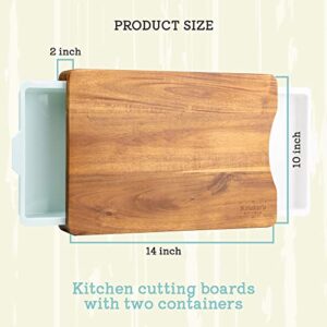 Kristie's Kitchen Wood Cutting Board - Sturdy Chopping Board With Pull Out Trays For Easy Food Prep, Storage & Clean Up - Small Cutting Board Wood Dimensions - 100% Acacia Cutting Board for Kitchen