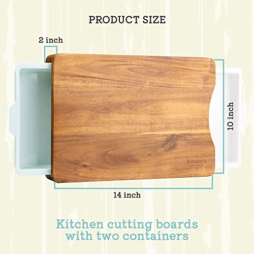 Kristie's Kitchen Wood Cutting Board - Sturdy Chopping Board With Pull Out Trays For Easy Food Prep, Storage & Clean Up - Small Cutting Board Wood Dimensions - 100% Acacia Cutting Board for Kitchen