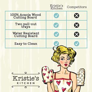 Kristie's Kitchen Wood Cutting Board - Sturdy Chopping Board With Pull Out Trays For Easy Food Prep, Storage & Clean Up - Small Cutting Board Wood Dimensions - 100% Acacia Cutting Board for Kitchen