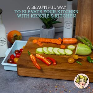 Kristie's Kitchen Wood Cutting Board - Sturdy Chopping Board With Pull Out Trays For Easy Food Prep, Storage & Clean Up - Small Cutting Board Wood Dimensions - 100% Acacia Cutting Board for Kitchen