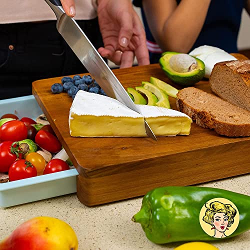 Kristie's Kitchen Wood Cutting Board - Sturdy Chopping Board With Pull Out Trays For Easy Food Prep, Storage & Clean Up - Small Cutting Board Wood Dimensions - 100% Acacia Cutting Board for Kitchen