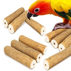 meric sola sticks with skin, round wood ideal for chewing, foraging and foot toy for parrots, grooms beak & nails, keeps birds in good behavior & physically fit, 10 pieces per pack