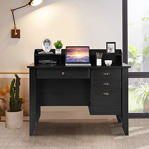 WATERJOY 48" Computer Desk with 4 Storage Drawers and Hutch Wood Executive Table for PC Laptop Table