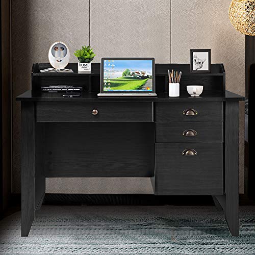 WATERJOY 48" Computer Desk with 4 Storage Drawers and Hutch Wood Executive Table for PC Laptop Table