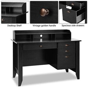 WATERJOY 48" Computer Desk with 4 Storage Drawers and Hutch Wood Executive Table for PC Laptop Table