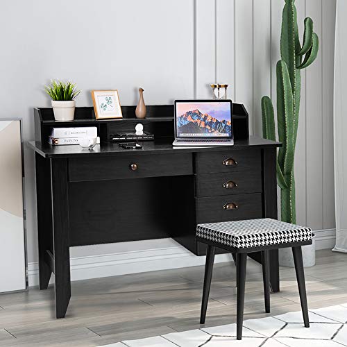 WATERJOY 48" Computer Desk with 4 Storage Drawers and Hutch Wood Executive Table for PC Laptop Table