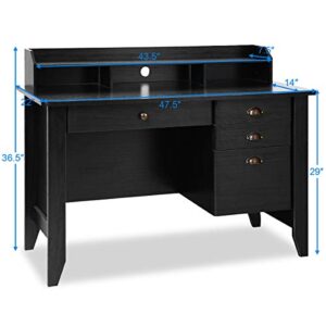 WATERJOY 48" Computer Desk with 4 Storage Drawers and Hutch Wood Executive Table for PC Laptop Table