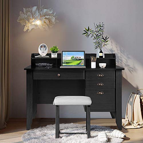 WATERJOY 48" Computer Desk with 4 Storage Drawers and Hutch Wood Executive Table for PC Laptop Table