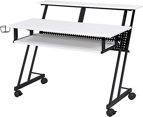 Acme Furniture Suitor Music Recording Studio Desk, 47 x 28 x 38, White & Black