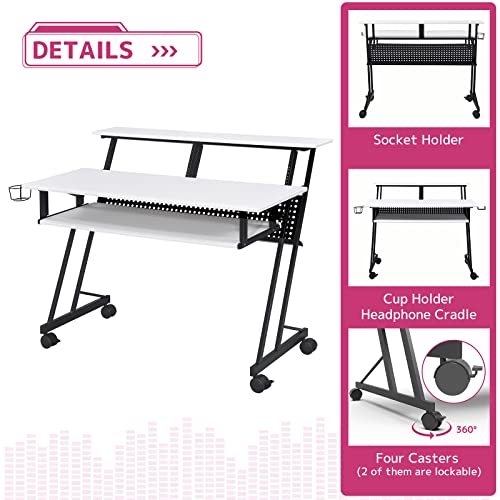 Acme Furniture Suitor Music Recording Studio Desk, 47 x 28 x 38, White & Black