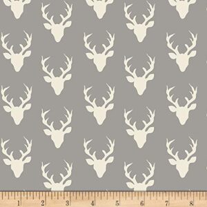 art gallery fabrics art gallery hello bear tiny buck forest mist fabric, gray