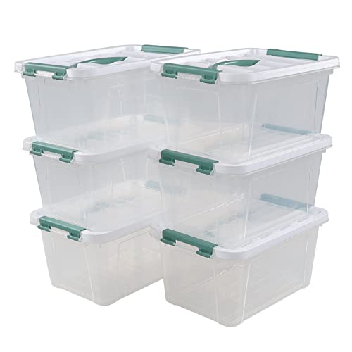 Hespama 5 Quart Small Storage Bin, Plastic Latch Box with Lid, 6 Packs, R