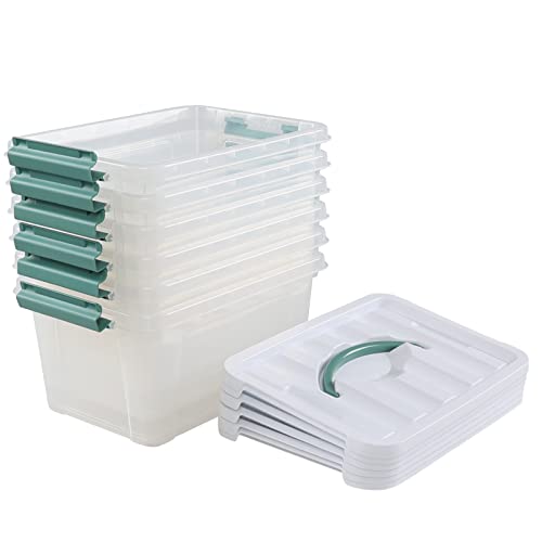 Hespama 5 Quart Small Storage Bin, Plastic Latch Box with Lid, 6 Packs, R