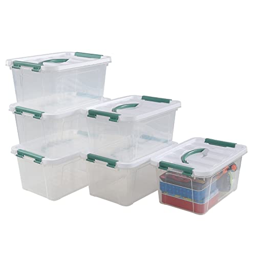 Hespama 5 Quart Small Storage Bin, Plastic Latch Box with Lid, 6 Packs, R