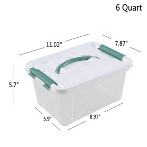 Hespama 5 Quart Small Storage Bin, Plastic Latch Box with Lid, 6 Packs, R