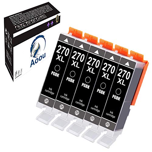 270 Ink Cartridges, Aoou 5 Pack Compatible PGI-270XL PGI-270 XL PGI270XL PGI 270 XL Ink Cartridge for Canon PIXMA MG6821 TS6020 MG6820 MG5720 MG5721 MG5722 TS5020 TS8020 TS9020 MG7720 Printe (5 Large