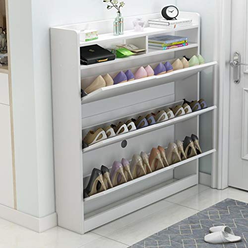 QAZWC-A1 Shoe Cabinet Shoe Shelf with 3 Flip Doors, Pull Down Shoe Cupboard Unit, for Boots Heels Storage in The Narrow Entryway (Color : White)