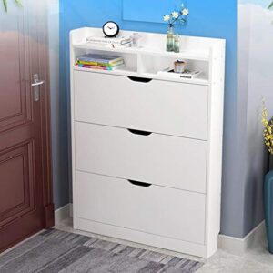 QAZWC-A1 Shoe Cabinet Shoe Shelf with 3 Flip Doors, Pull Down Shoe Cupboard Unit, for Boots Heels Storage in The Narrow Entryway (Color : White)