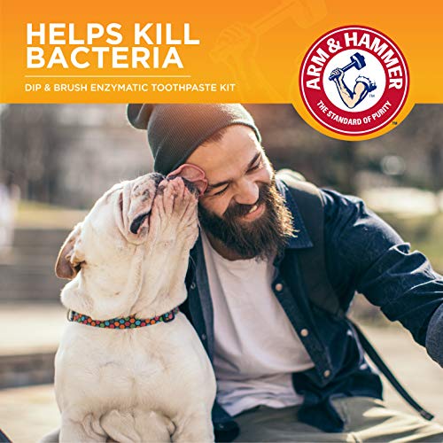 Arm & Hammer for Pets Dip & Brush Tartar Control Enzymatic Toothpaste Kit | Easy to Use Tartar Control Dog Dental Care Kit | Beef Flavored Dog Toothpaste in Fresh Mint Scent