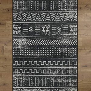 Deerlux Boho Living Room Area Rug with Nonslip Backing, Black Tribal Pattern, 4 x 6 Ft Small