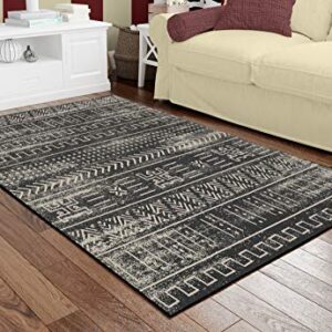 Deerlux Boho Living Room Area Rug with Nonslip Backing, Black Tribal Pattern, 4 x 6 Ft Small