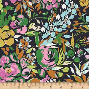 art gallery fabrics art gallery indigo and aster la floraison dim in rayon, black