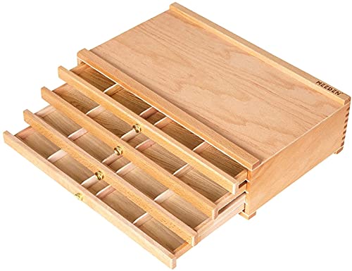 MEEDEN 4-Drawer Artist Supply Storage Box - Portable Foldable Multi-Function Beech Wood Artist Pencil & Brush Storage Box with Drawer & Compartments for Pastels, Pencils, Pens, Brushes, Stamp