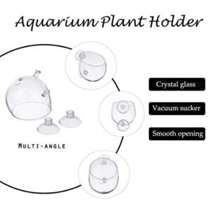 Hamiledyi Aquarium Plant Holder,Crystal Glass Aquatic Decor Plant Cup Pot with Suction Cups for Fish Tank Aquarium Aquascape Decoration,4 Pack