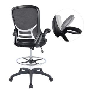 high-back mesh ergonomic drafting chair tall office chair standing desk stool with adjustable foot ring and flip-up arms (black)