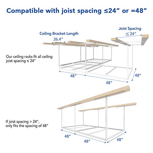 FLEXIMOUNTS 4x8 Overhead Garage Storage Rack without Decking,Garage Storage Organization Systerm,Heavy Duty Metal Garage Ceiling Storage Racks,600lbs Weight Capacity,White