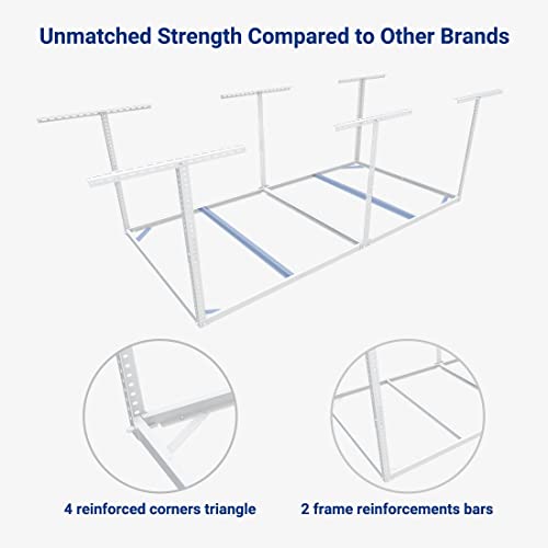 FLEXIMOUNTS 4x8 Overhead Garage Storage Rack without Decking,Garage Storage Organization Systerm,Heavy Duty Metal Garage Ceiling Storage Racks,600lbs Weight Capacity,White