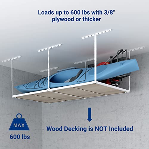 FLEXIMOUNTS 4x8 Overhead Garage Storage Rack without Decking,Garage Storage Organization Systerm,Heavy Duty Metal Garage Ceiling Storage Racks,600lbs Weight Capacity,White