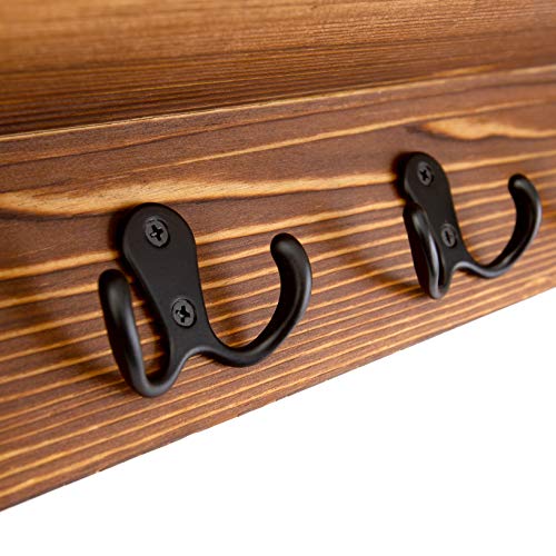 Ripple Creek Key Holder for Wall and Mail Shelf - Decorative Wooden Wall Organizer Rack for Keys, Letters, Bills - Pine Wood Unique Rustic and Industrial Decor - Perfect for Entryway, Kitchen