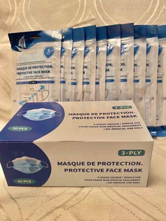 50 PCS Disposable Face Mask, 3 Layers Filter Non-Woven Anti Dust Ear Loop Comfort