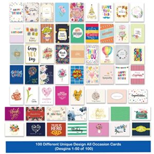 100 All Occasion Cards Greeting Cards Assortment Box With Envelopes,5 X 7 Inch Assorted Greeting Cards With Greeting Inside.Greeting Cards Assortment For Birthday,Thank You,Sympathy,Baby,Wedding And More.Premium Greeting Card Organizer Box With Sticker An