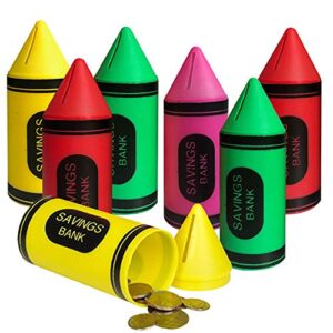 artcreativity crayon coin bank for kids, set of 12, fun money saving piggy banks for loose change, 4 vibrant colors, crayon birthday party favors, best goodie bag fillers for boys and girls, 6 inch